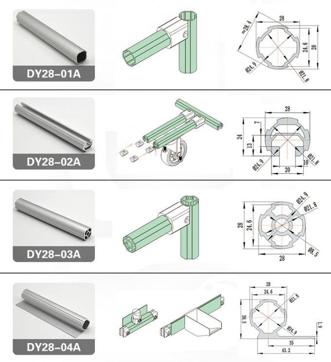 SUS Aluminium Lean Tube DY28-05A Industrial Round Profile OD 28mm Grit ...