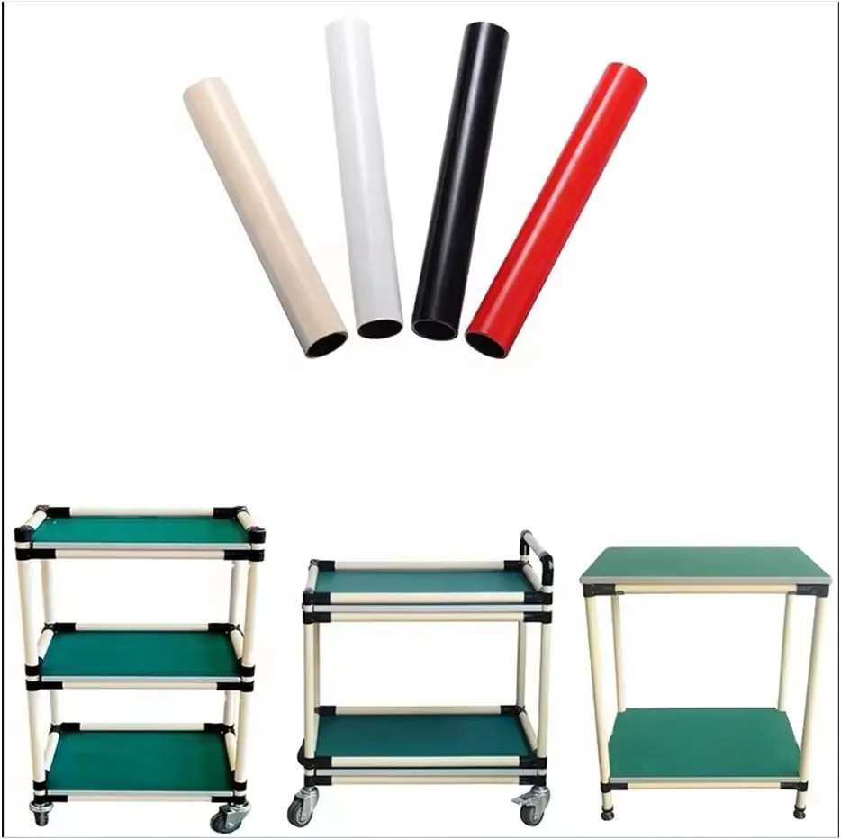 Lean pipe PE coated pipe for heavy duty rack work bench hand trolley ...