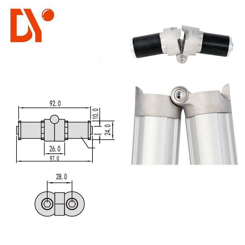DYE28-07 OD 28mm Lean Pipe Connector Double Tube Movable Joint Hinge ...