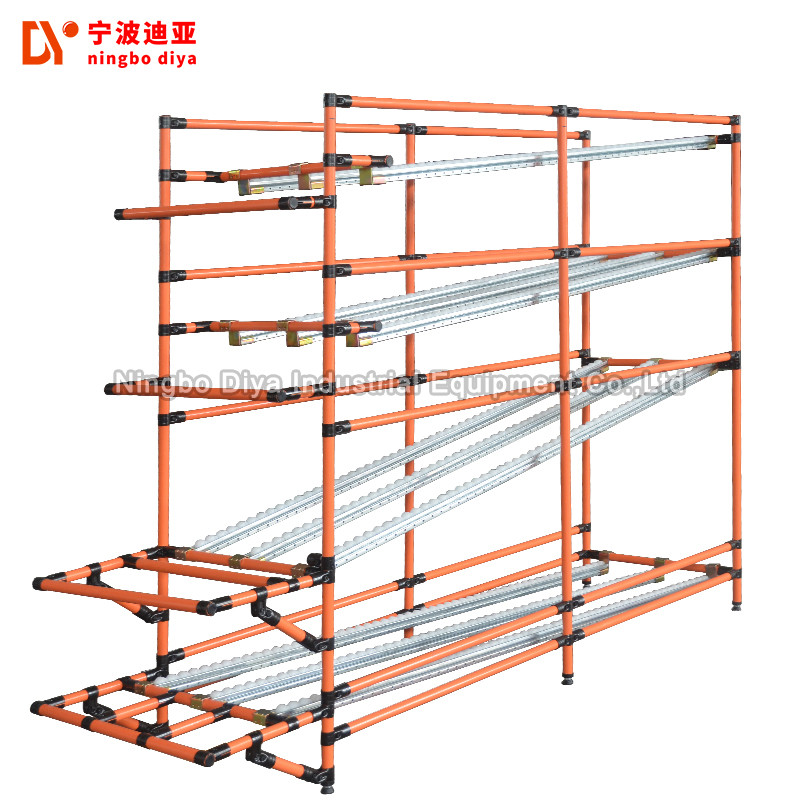 PE Coated FIFO Storage Shelf Yellow Lean Pipe Heavy Duty Pallet Roller ...